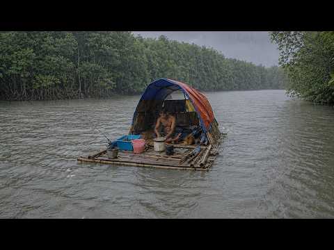 SOLO SURVIVAL ON A RAFT IN THE MANGROVE FOREST RIVER | DIY SHELTER & CAMPING WITH MY LOYAL DOG!