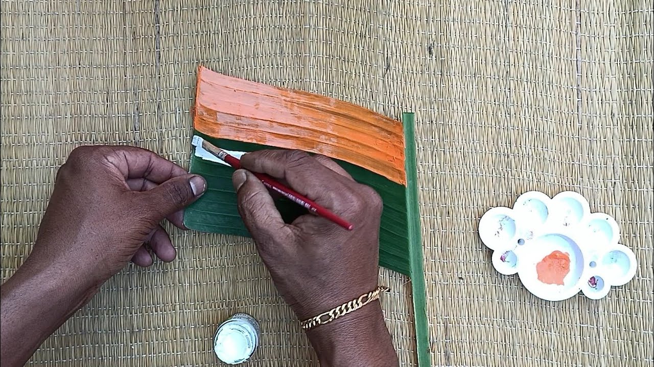 How to Draw Indian Flag With a Banana Leaf | National Flag Making Very ...