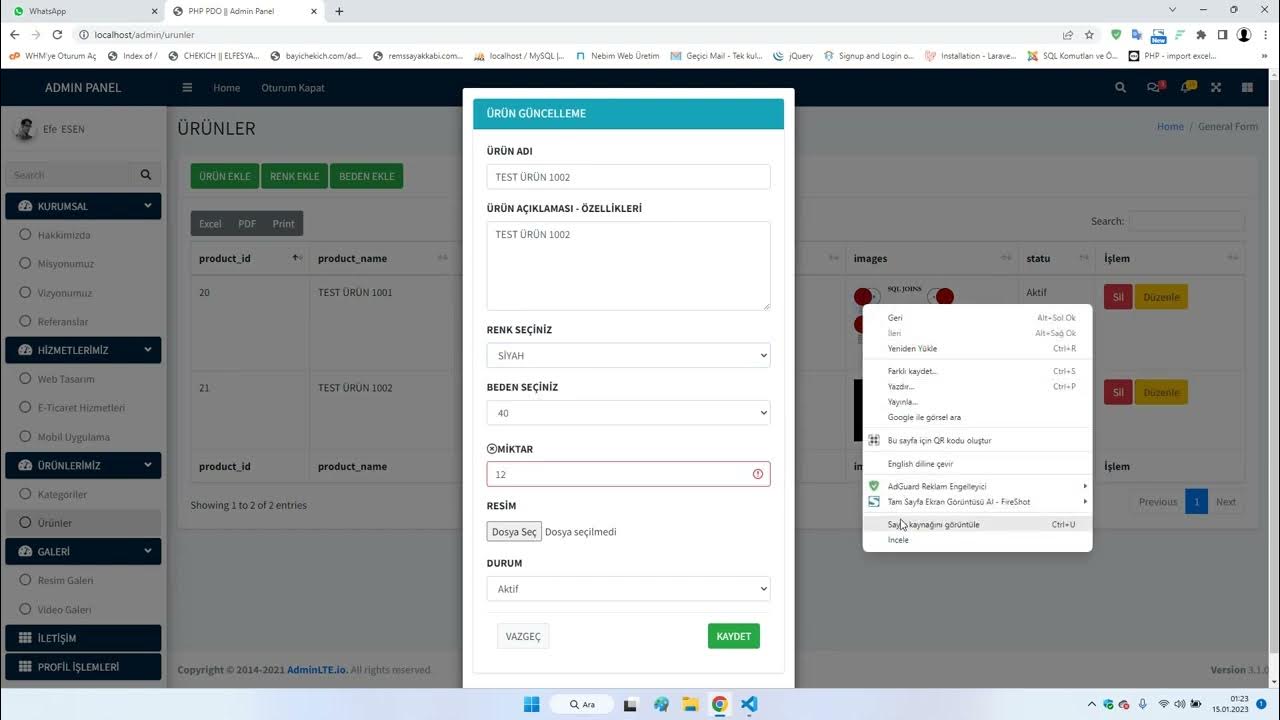 Php Admin Panel D47 Modal İle Ürün Güncelleme - YouTube