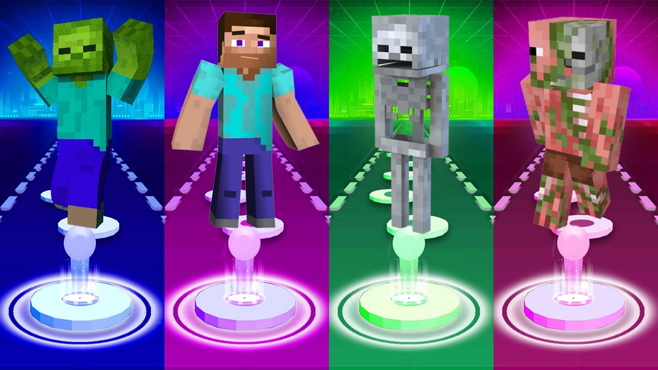 Tiles Hop EDM Rush | Minecraft | Zombie VS Steve VS Skeleton VS Zombie ...