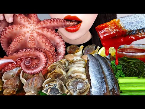 ASMR DENİZ ÜRÜNLERİ Ahtapot, Guamegi ve Sora Mukbang (özenli) TÜRBAN KABUKU, GWAMEGI MUKBANG