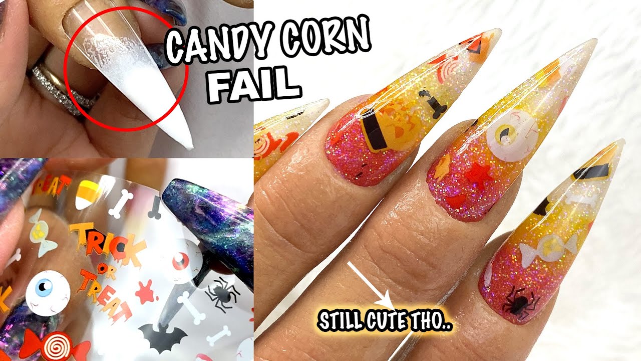 DIY Candy Corn *FAIL* Acrylic Nails (STILL CUTE) | Halloween nail foil🎃 ...