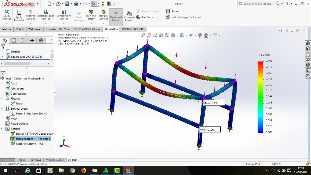 Simulation of Beam using the Solidworks 2016 Application - YouTube