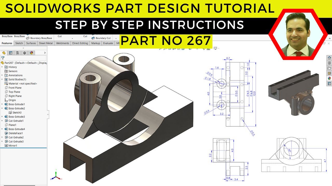 Solidworks Part Design Tutorial Complete Workflow For 3d Modeling Part No 267 Youtube