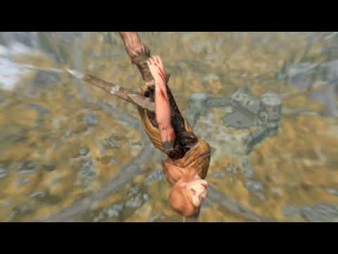 Skyrim Ragdoll Ryona - Female Guard Dies fighting Giants