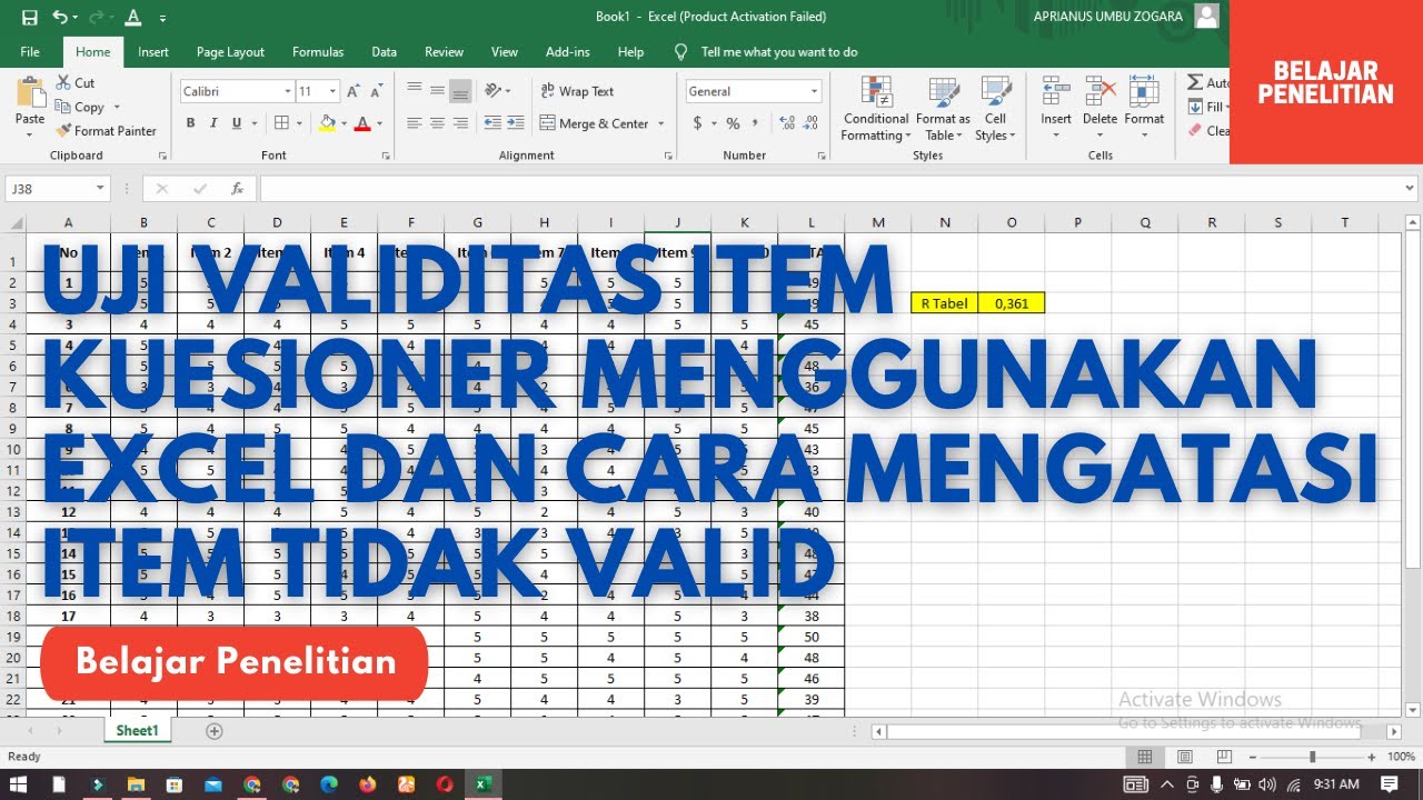 Uji Validitas Item Kuesioner Menggunakan Excel dan Cara Mengatasi Item ...
