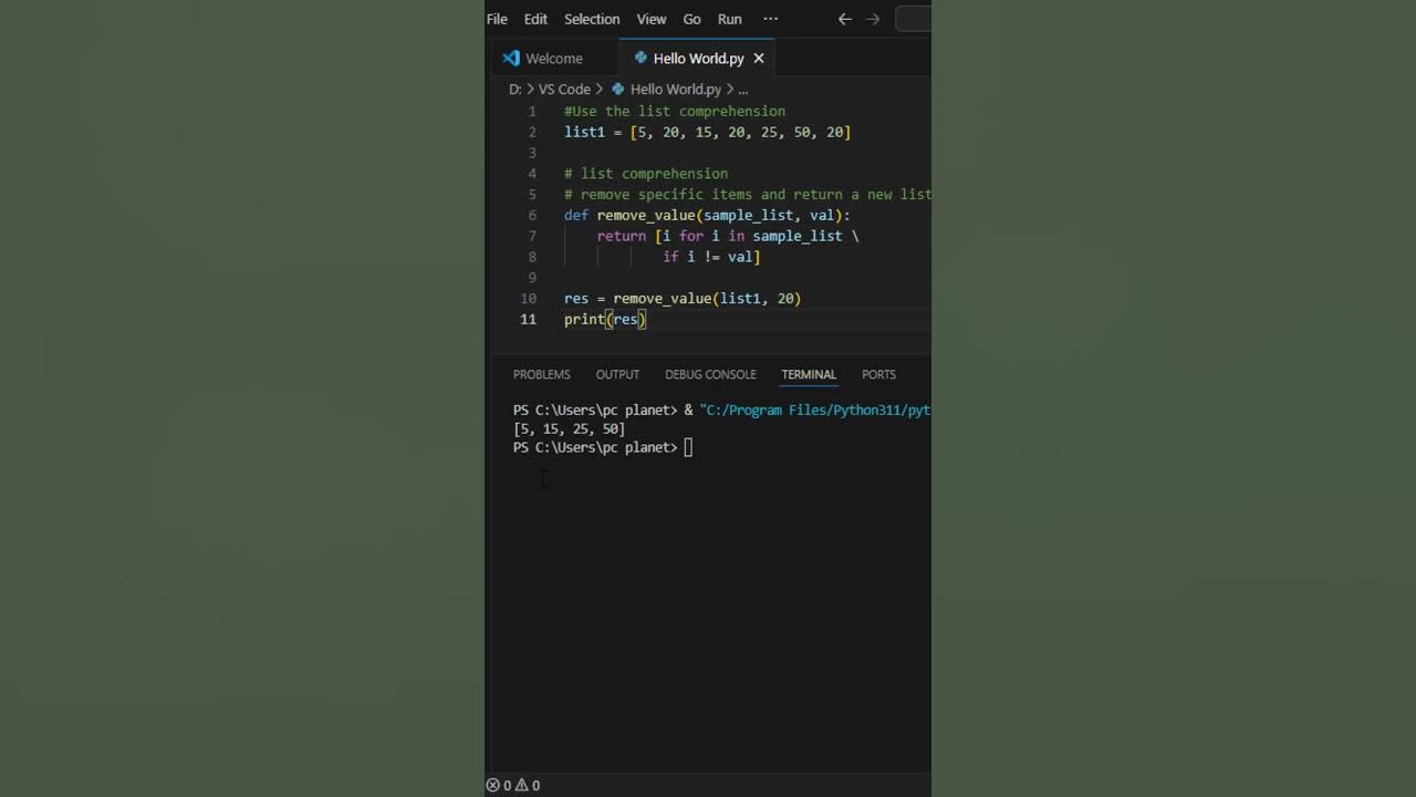 Python masters code for remove all occurrences of an item from list #python #coding #programming ...