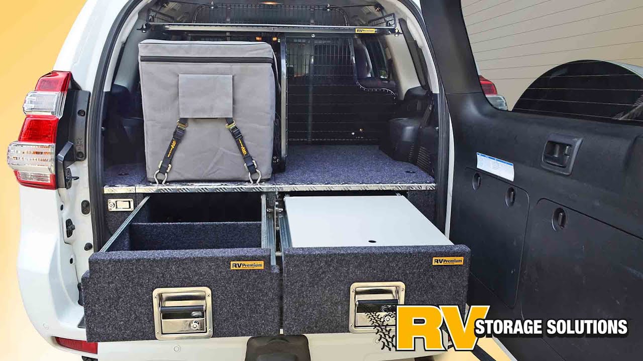 Prado 150 Premium drawers, top shelf + barrier - YouTube