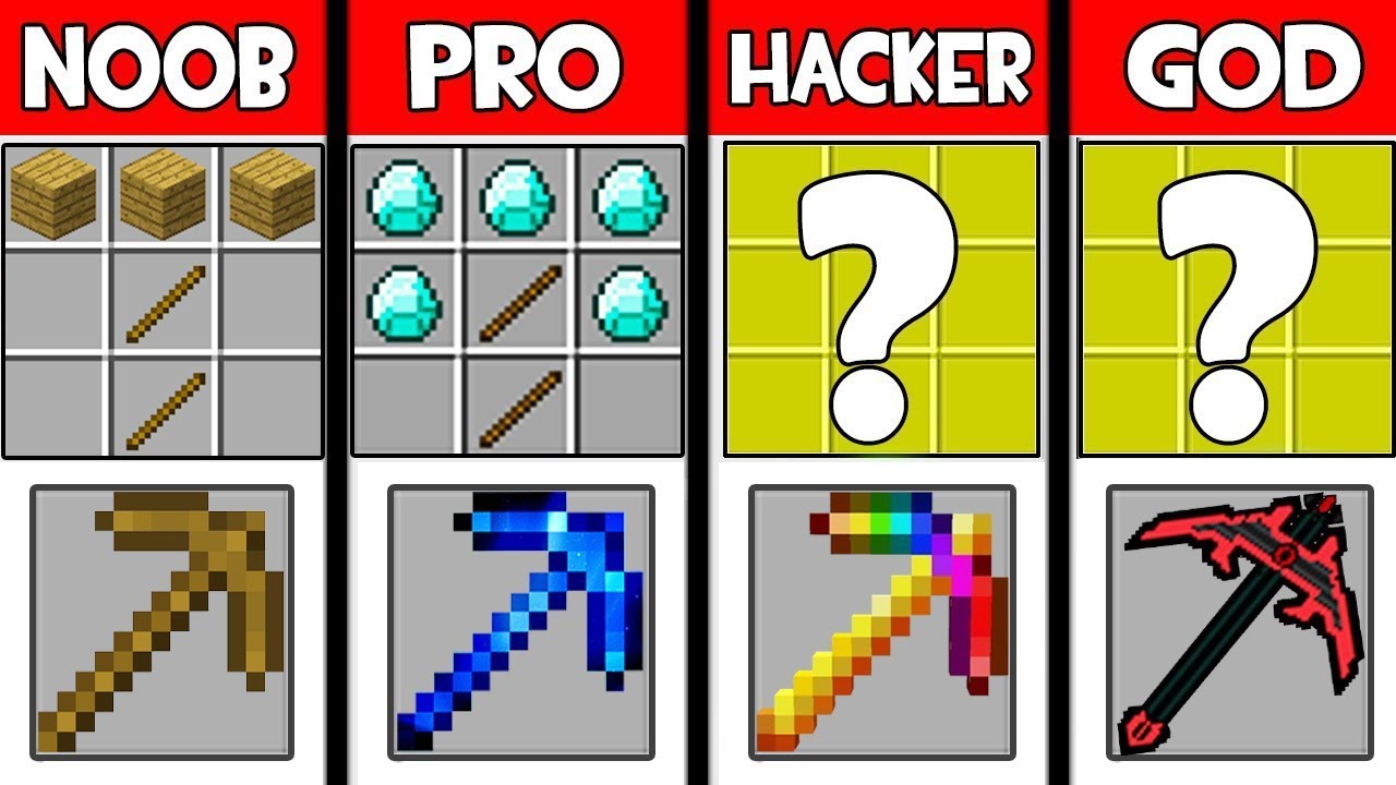 Minecraft - NOOB vs PRO vs HACKER vs GOD :SUPER PICKAXE CRAFTING in ...