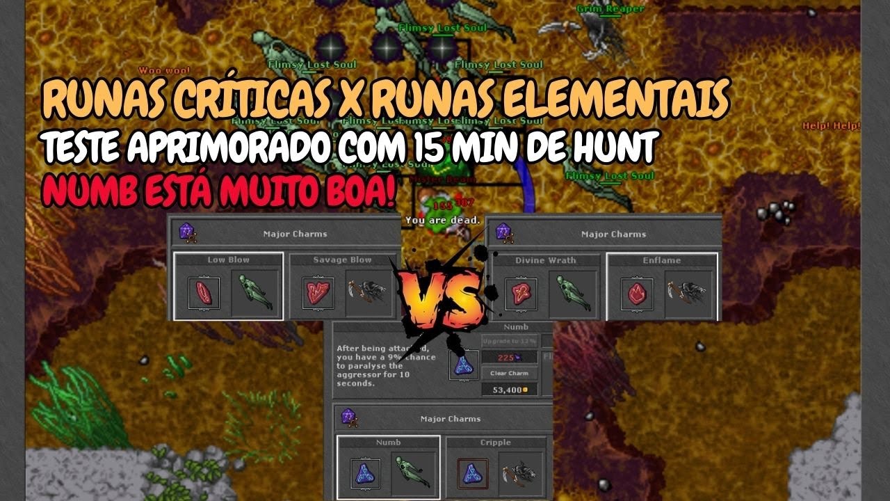 TIBIA - RUNAS CRÍTICAS X RUNAS ELEMENTAIS | NOVO TESTE POR 15 MIN ...