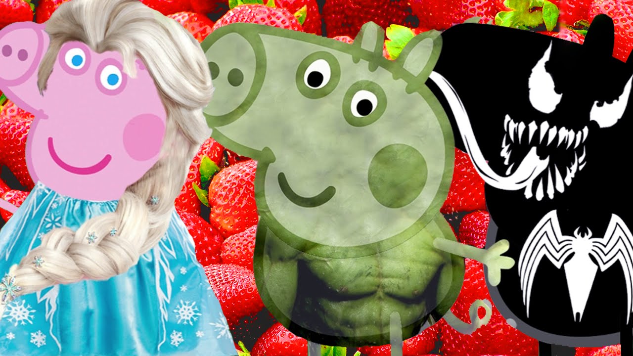 COLORING Peppa Pig as Frozen Elsa, Venom and hulk STRAWBERRIES EDITION ...