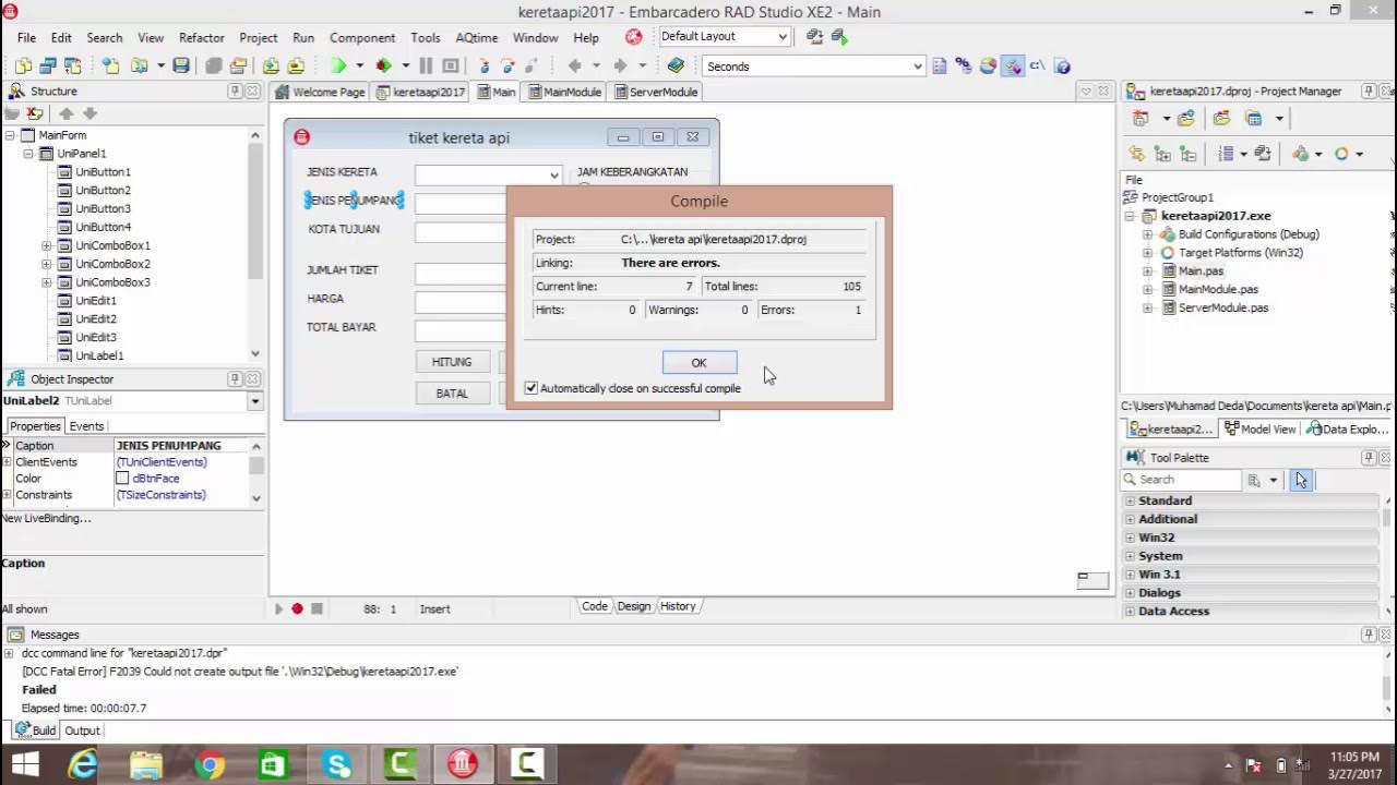 cara membuat aplikasi tiket kereta api versi delphi xe2 - YouTube