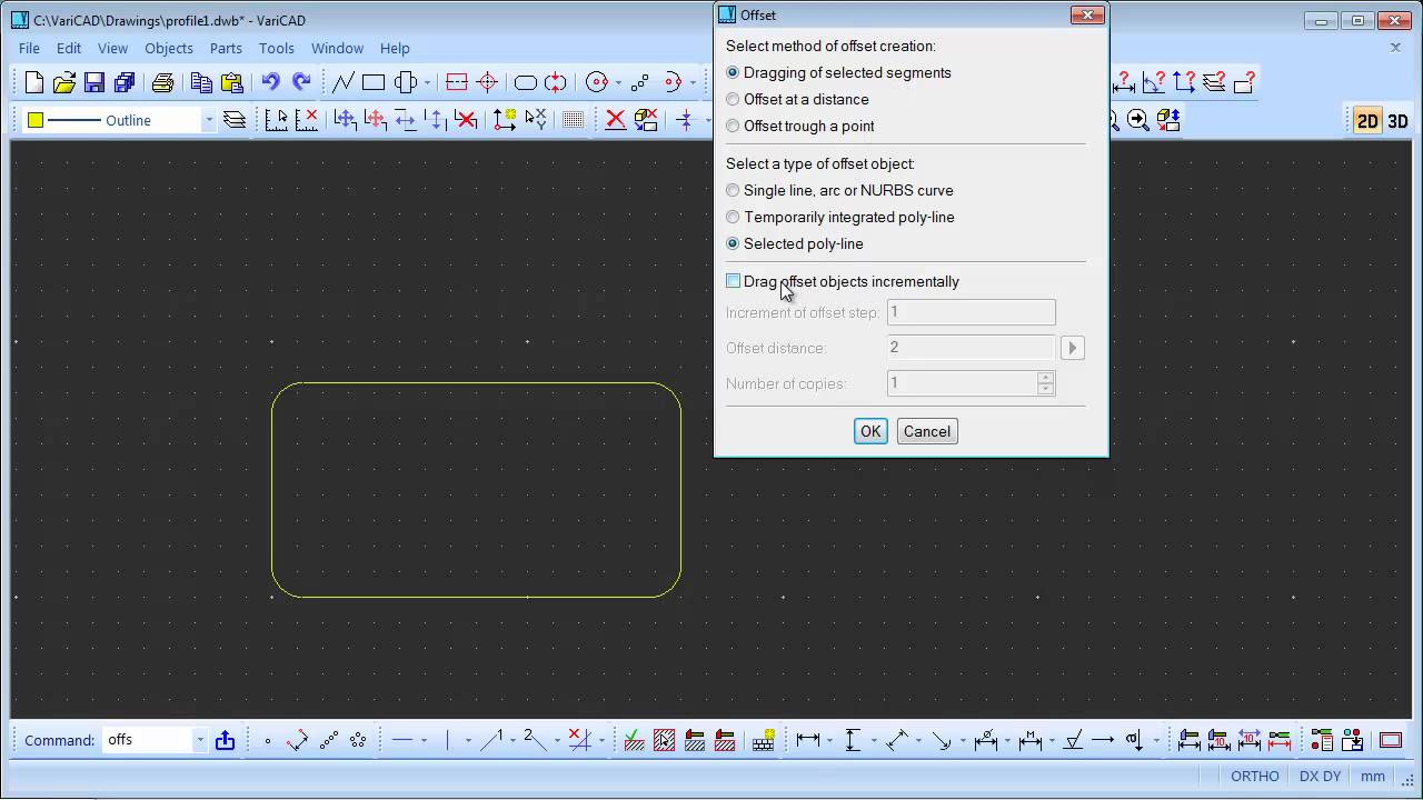 VariCAD - Example of 2D Drawing, Offsets and Hatching - YouTube