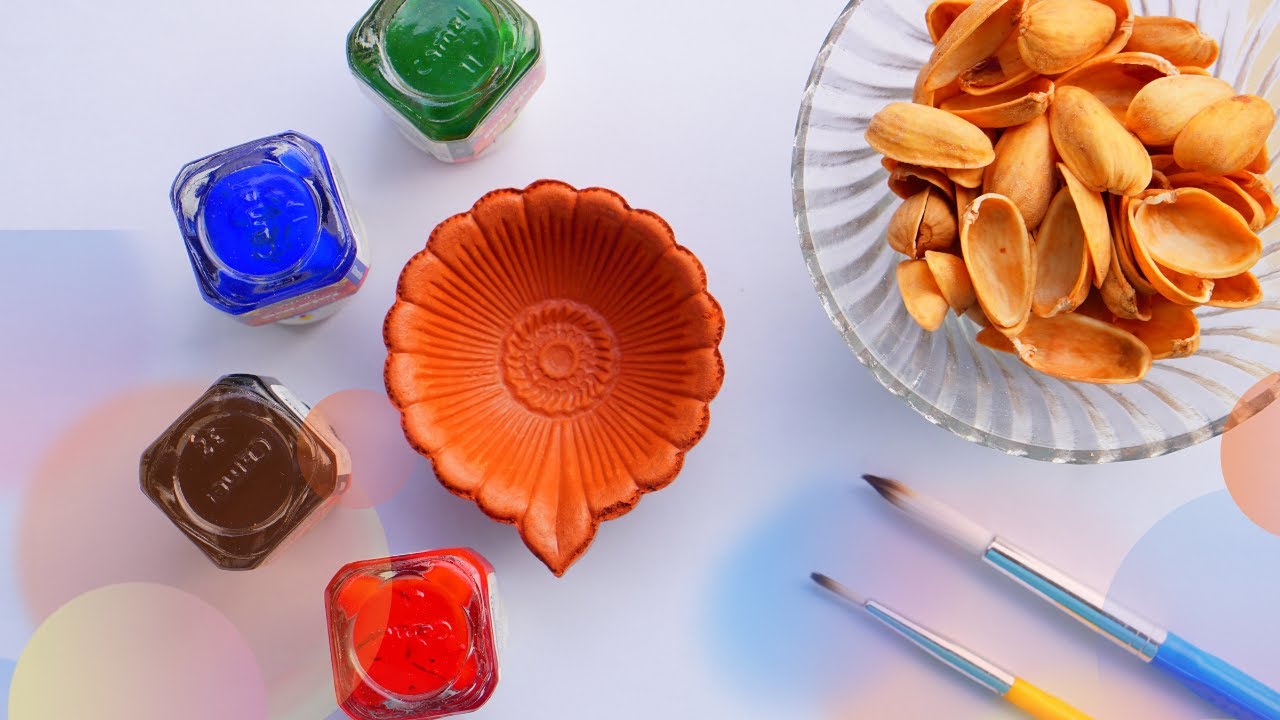 Easy and very beautiful diya decoration | DIY diwali decor using pista ...