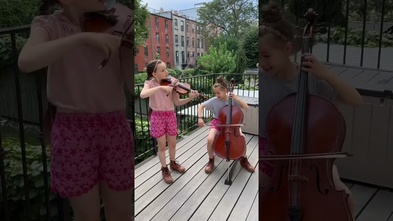 8 and 10 yr old sisters 🎻violin and cello🤍Bach🗽NYC edition🌳#sisters # ...