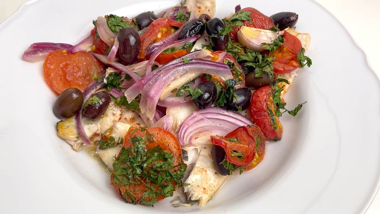 Delicious baked sea bass - easy to cook - with olives - lemon ...
