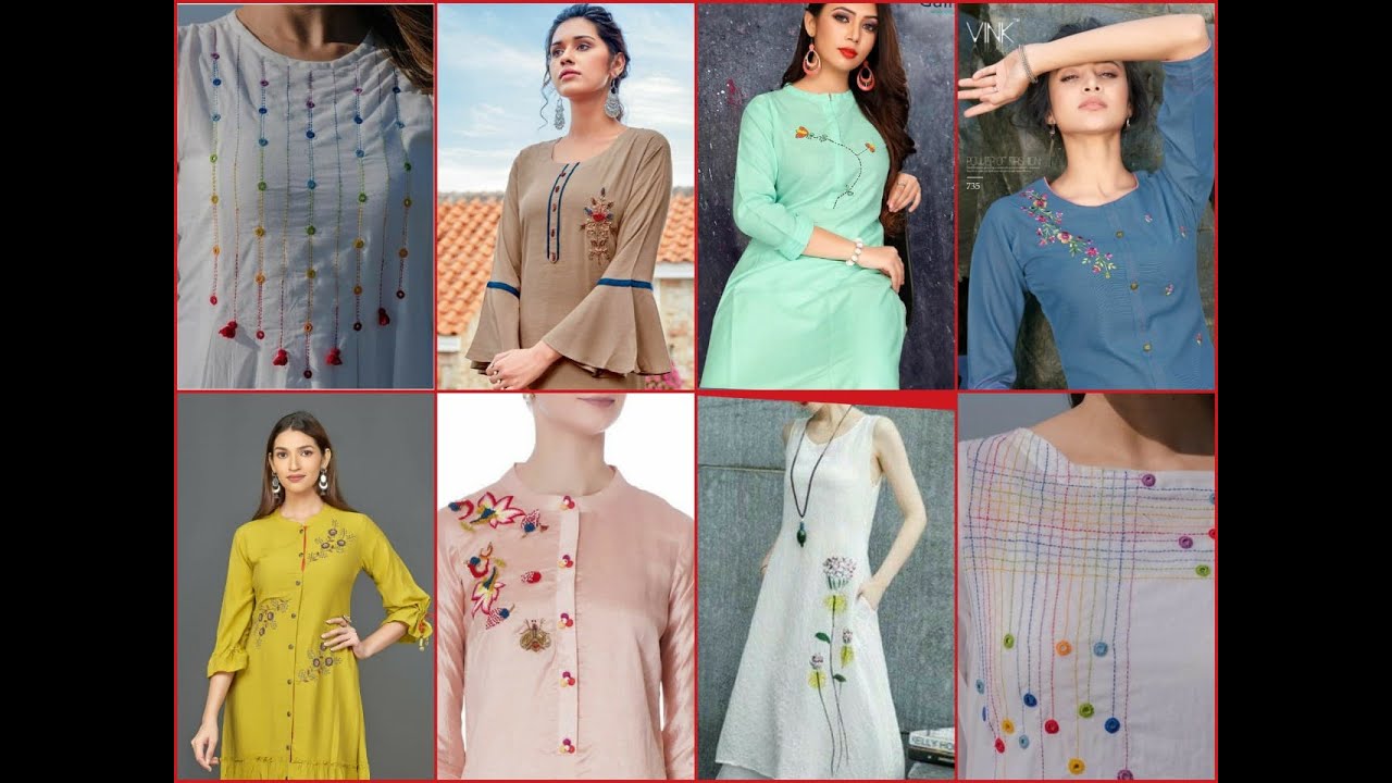Simple and stylish hand embroidery Kurtis designs/ thread embroidery ...