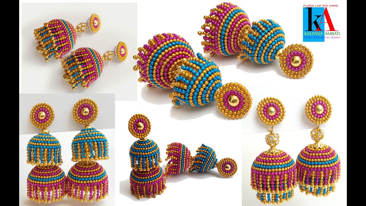 How to make silk thread jhumkas with 3 colour ball chains - bridal ...