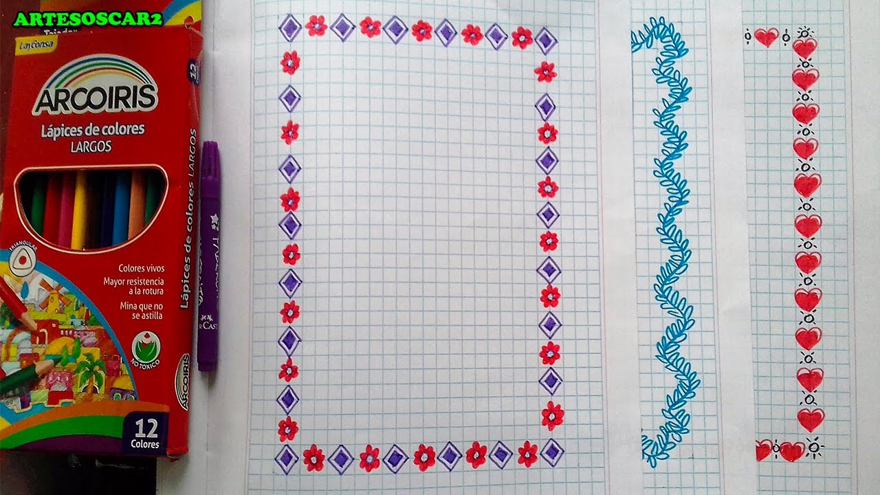 COMO DIBUJAR MARGENES para CUADERNOS - margins for notebooks - YouTube