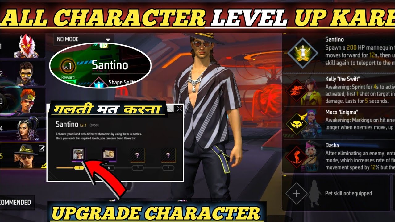 How To Upgrade Character Level In Free Fire // Free Fire Me Character ...