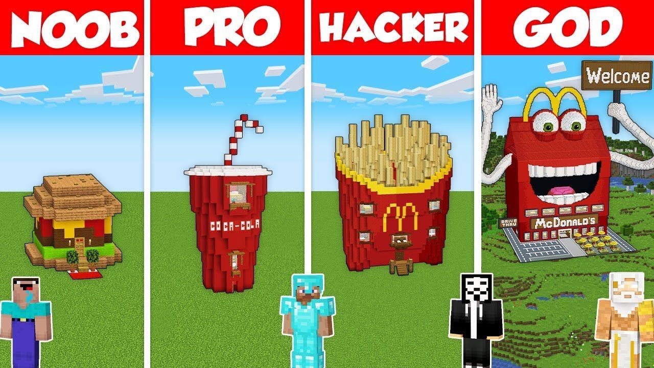 FAST FOOD BURGER HOUSE BUILD CHALLENGE - Minecraft Battle: NOOB vs PRO ...
