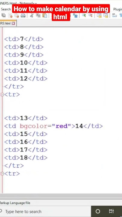 How To Make Calendar In Html Using Notepadcreating Calendar In Html Calendar Project Htmlcss