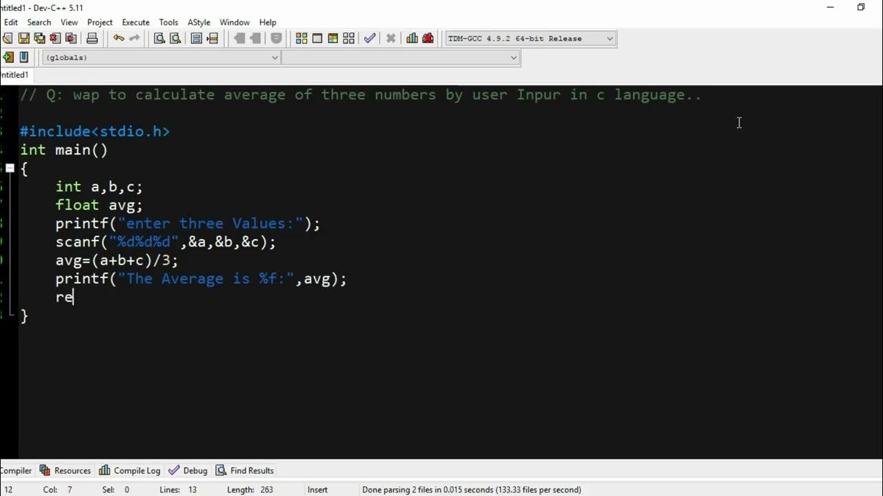 Write a Program to Calculate average of three Numbers In C language.. - YouTube