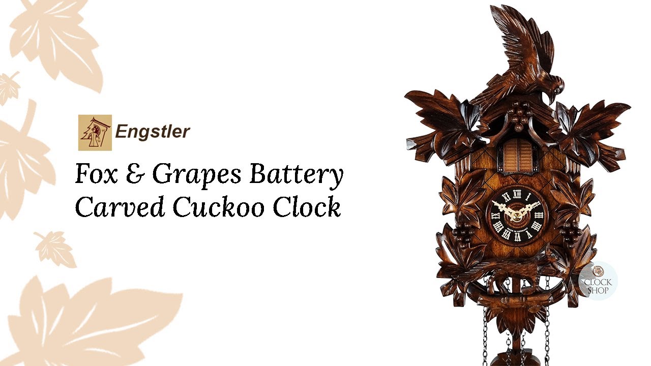 Fox & Grapes Battery Carved Cuckoo Clock 30cm By ENGSTLER - YouTube