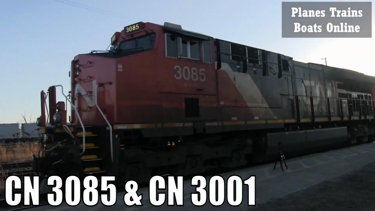 CN 3085 & CN 3001 Engines Mixed Freight Train East Through Sarnia Mar ...