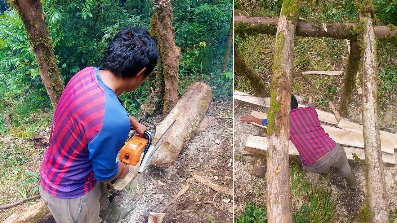 Nati cutting flat wood II Life in village Nepal - YouTube