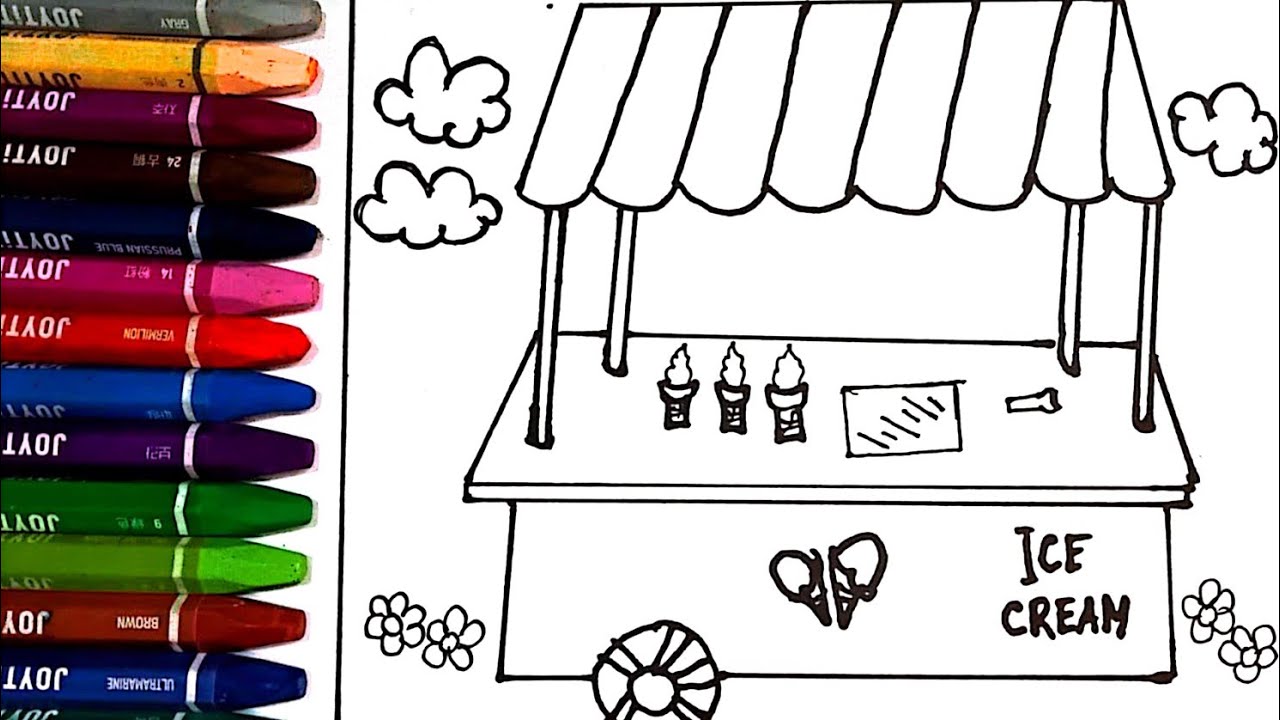 How to Draw an ICE CREAM Stand Drawing, Colouring, for Kids, Toddlers ...