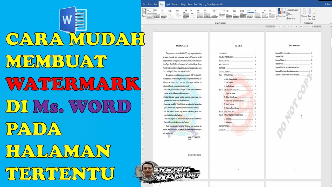 CARA MUDAH MEMBUAT WATERMARK PADA HALAMAN TERTENTU DI Ms. WORD - YouTube