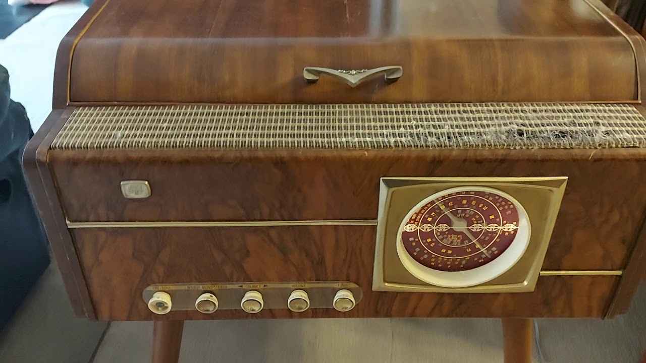 1950s STC radiogram with Garrard 210 turntable pre restoration. - YouTube