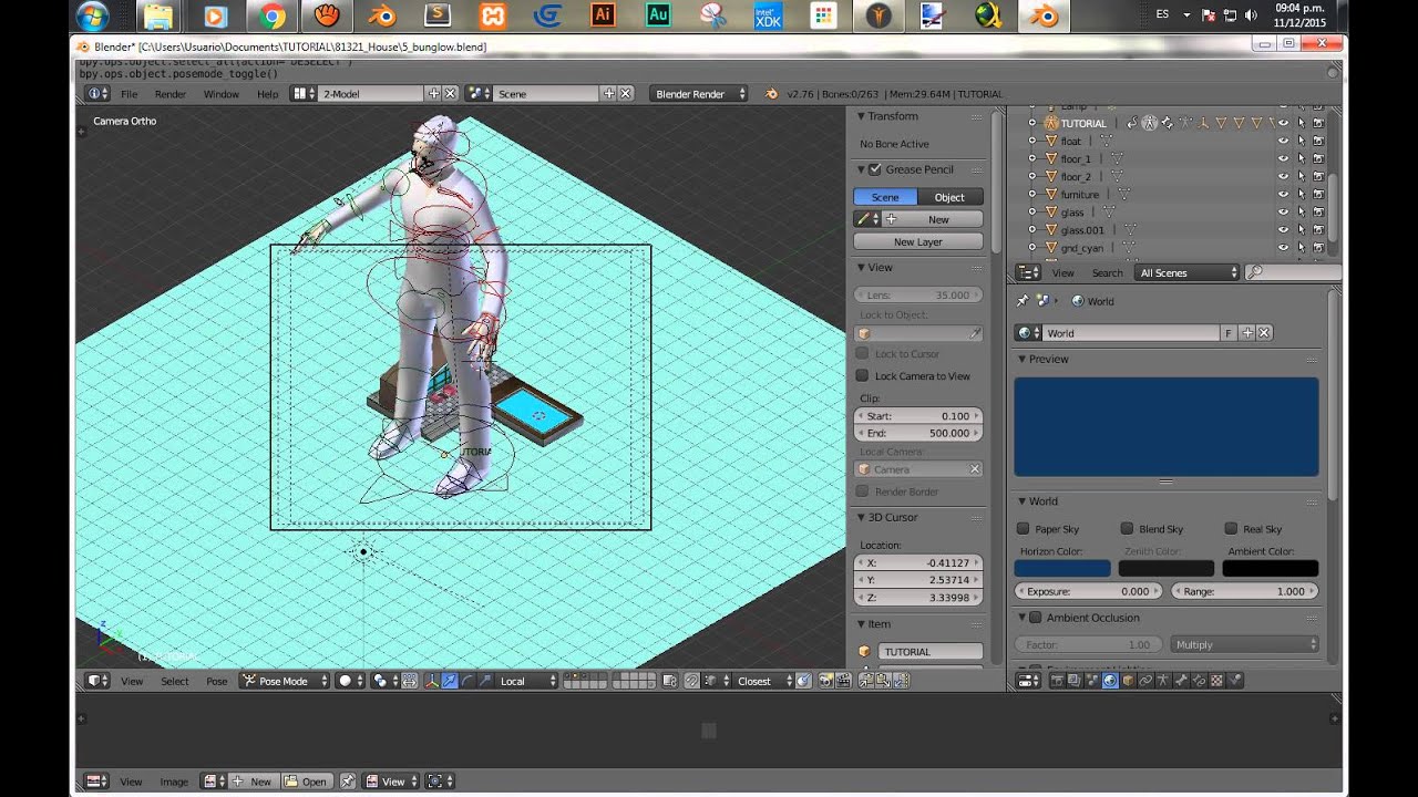 Importar personaje Makehuman a Blender, animación bvh y escenario - YouTube