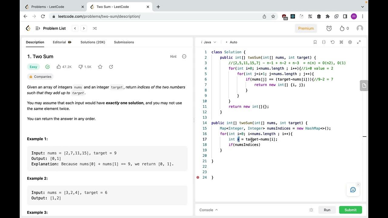 LeetCode Two Sum Algorithm explained in Hindi - YouTube