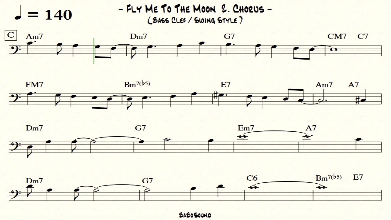 Fly Me To The Moon / No Bass Backing Track (Bass Clef / Swing Style ...