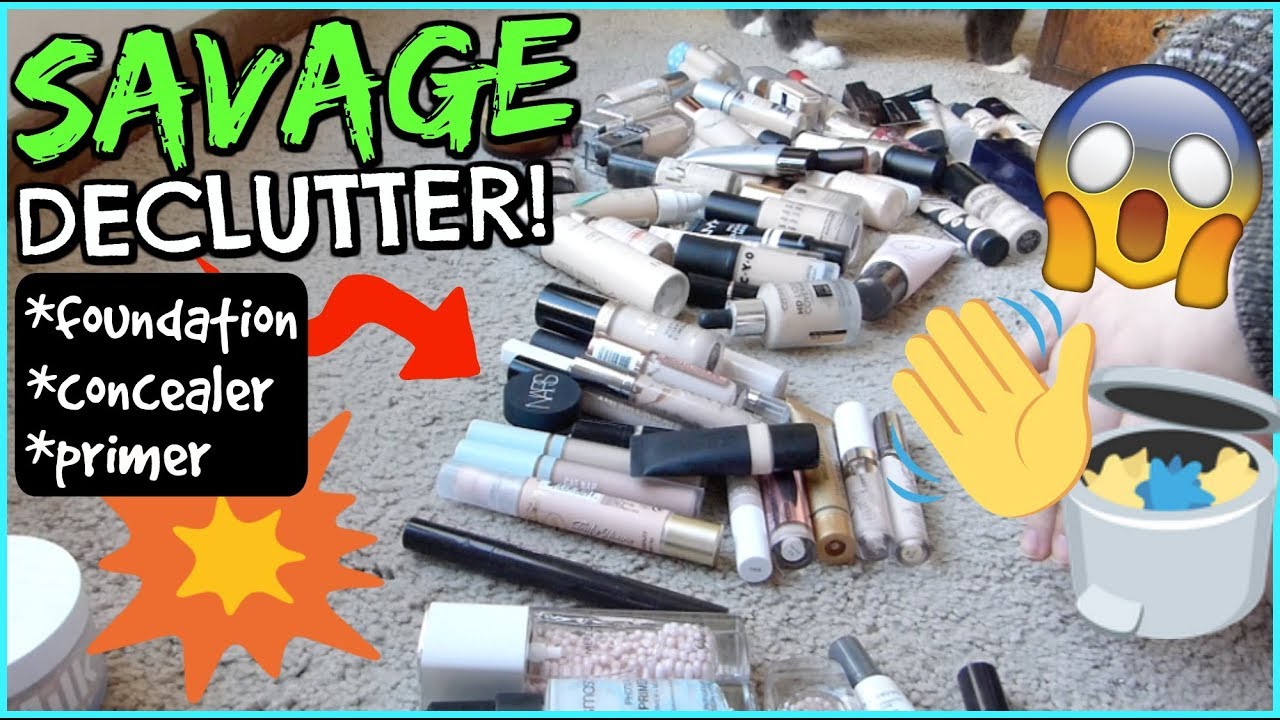HALVING MY FACE MAKEUP COLLECTION | Declutter 2019 (Foundation, Concealer, & Primer) - YouTube