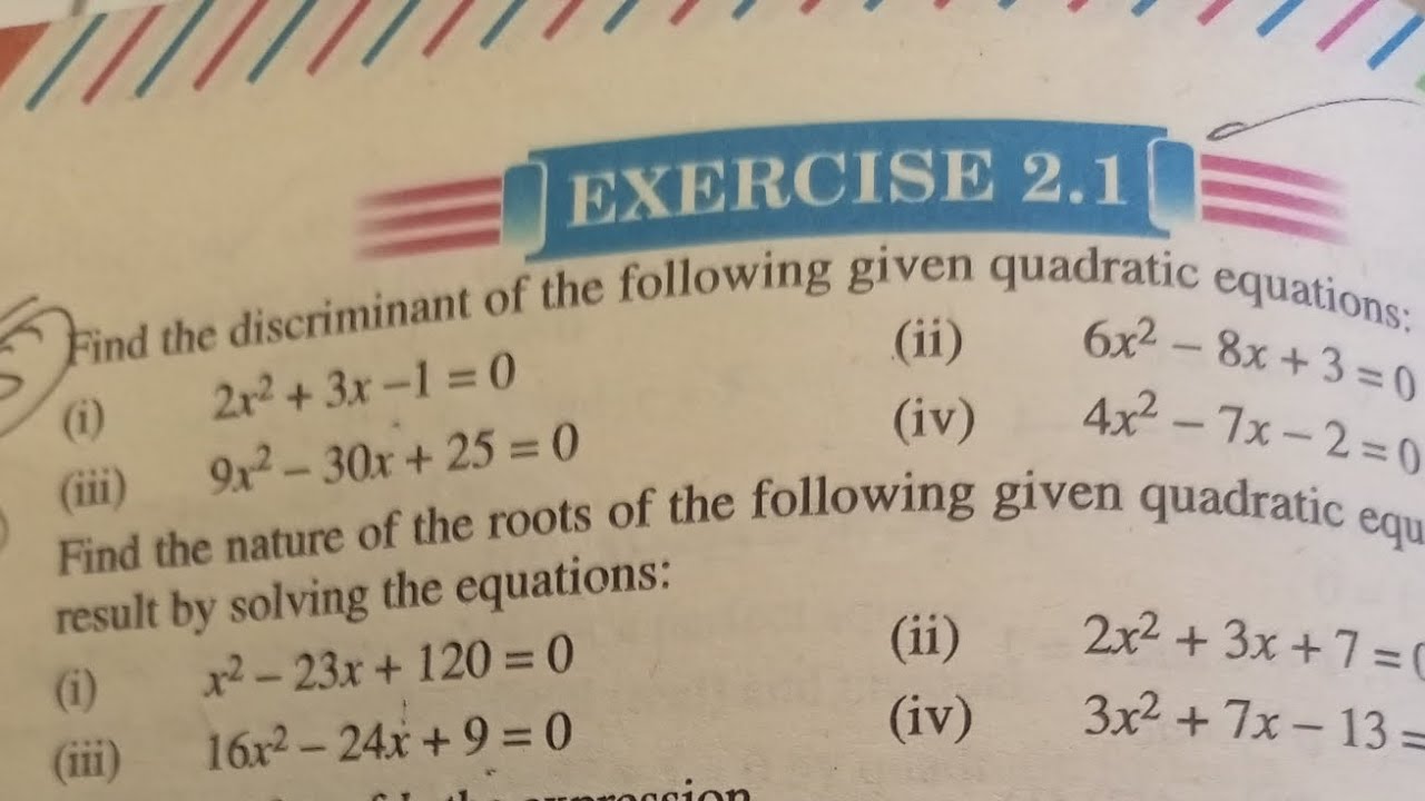 Discriminant class 10th exercise 2.1 - YouTube