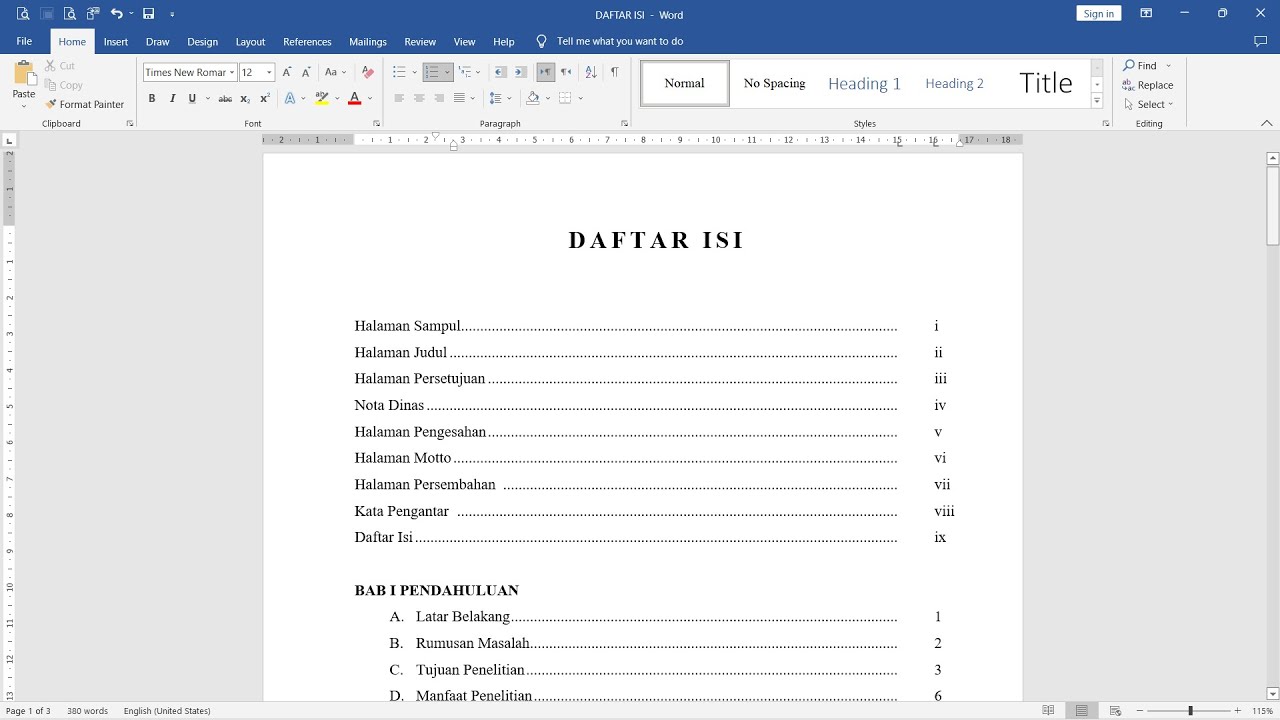 Cara Membuat Titik Titik Daftar Isi Skripsi Rapi di Microsoft Word ...