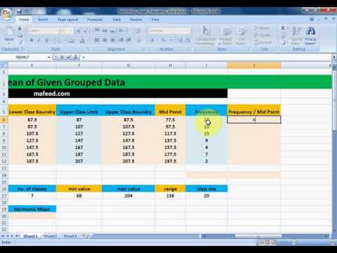 Finding Harmonic Mean of Given Grouped Data in MS Excel - YouTube