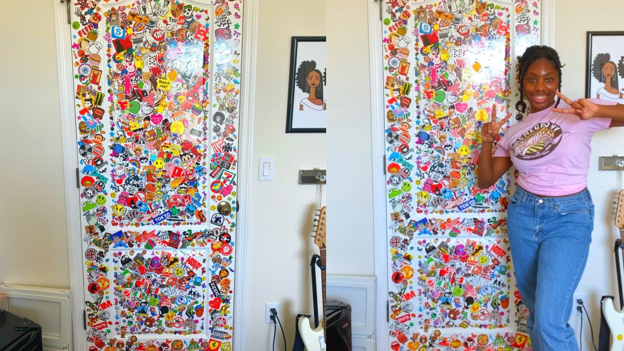 Covering my entire door with over 1000 stickers!! - YouTube