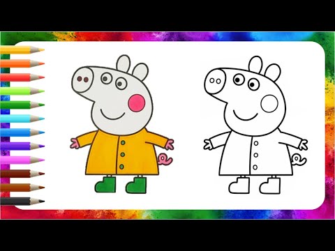 How to Color Peppa Pig in a Yellow Raincoat | Peppa Pig | Easy Coloring ...