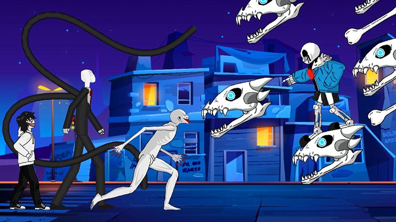 Sans Bone vs SLENDERMAN, Scp-096, Jeff Killer - Drawing Cartoon 2 - YouTube
