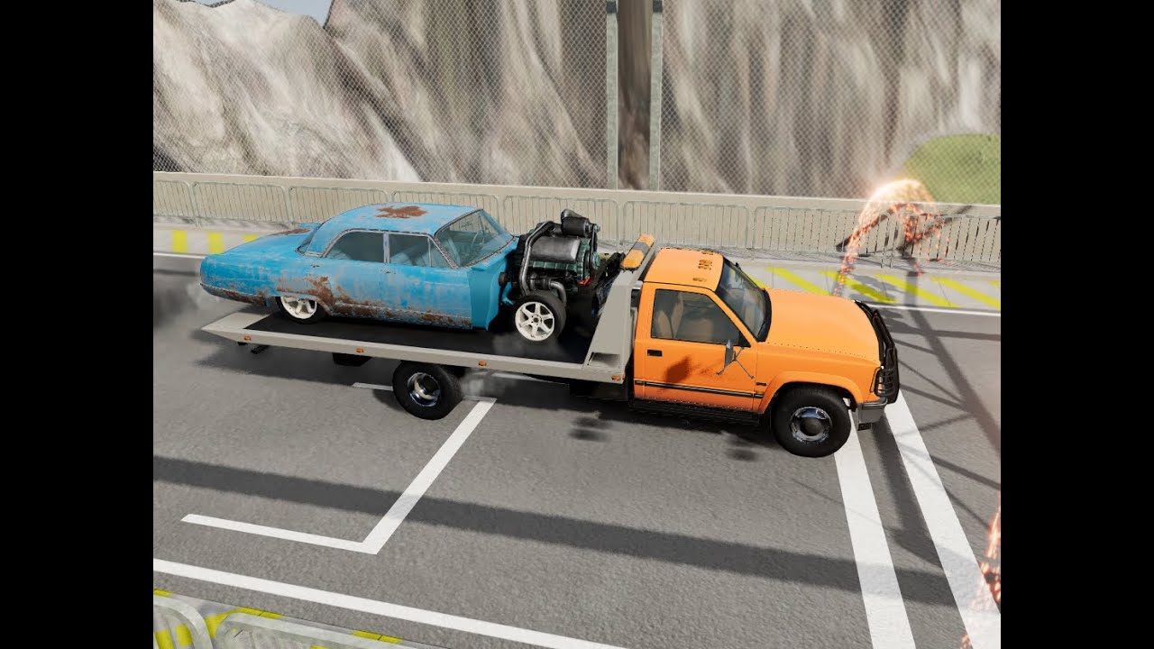 Beamng car jump arena with loaded rollback - YouTube