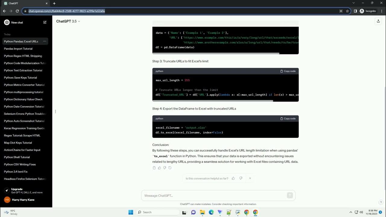 PYTHON to excel Ignoring URL 255 characters since it exceeds Excel s limit for URLS - YouTube