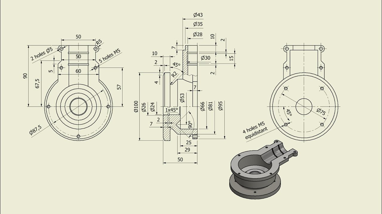 Tutorial Inventor - 122 HALF HOUSING (Part-082) - YouTube