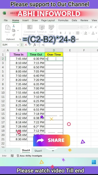 How to Calculate Over Time in Excel 🔥#excel #shortsvideo #exceltips #tipsntricks #exceltutorial ...