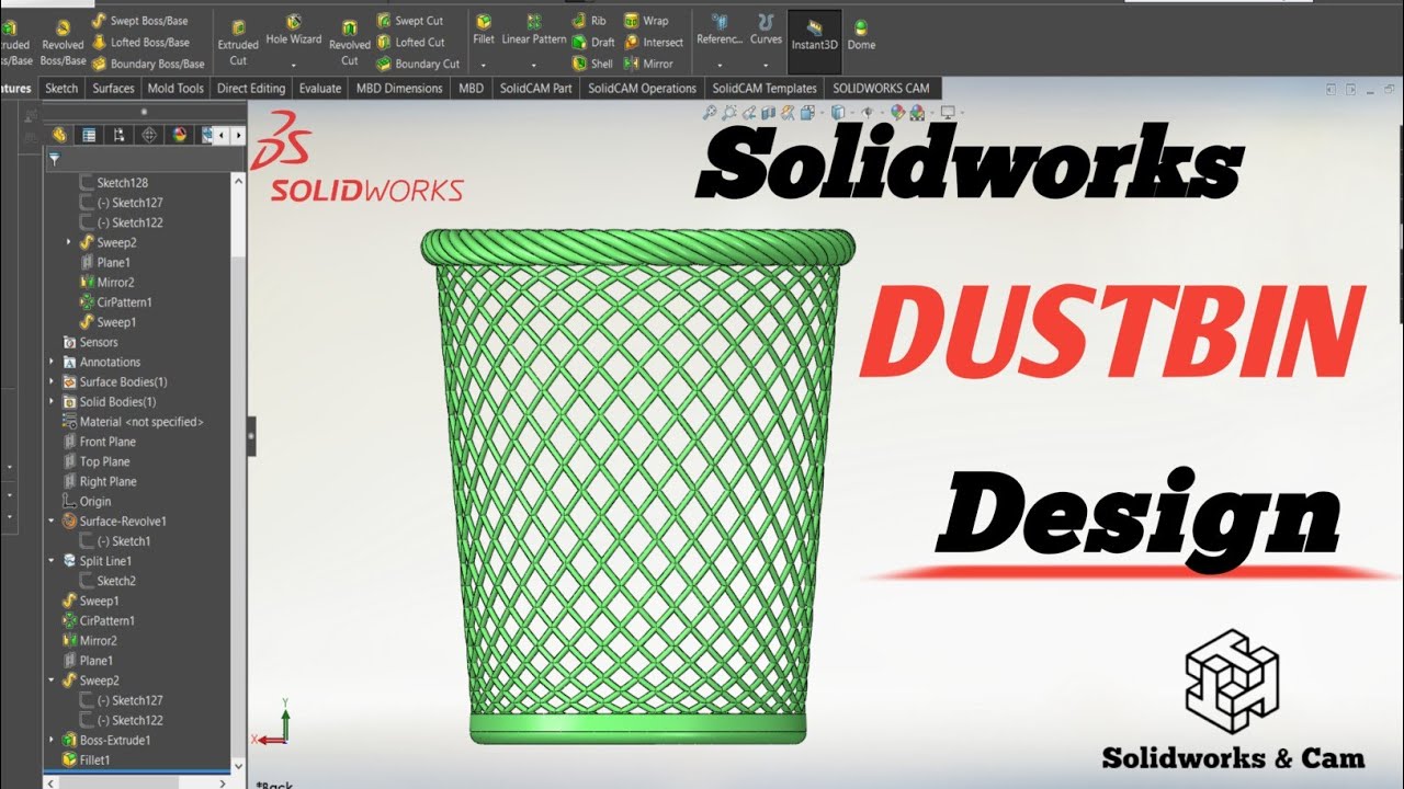 Solidworks DUSTBIN Design - YouTube