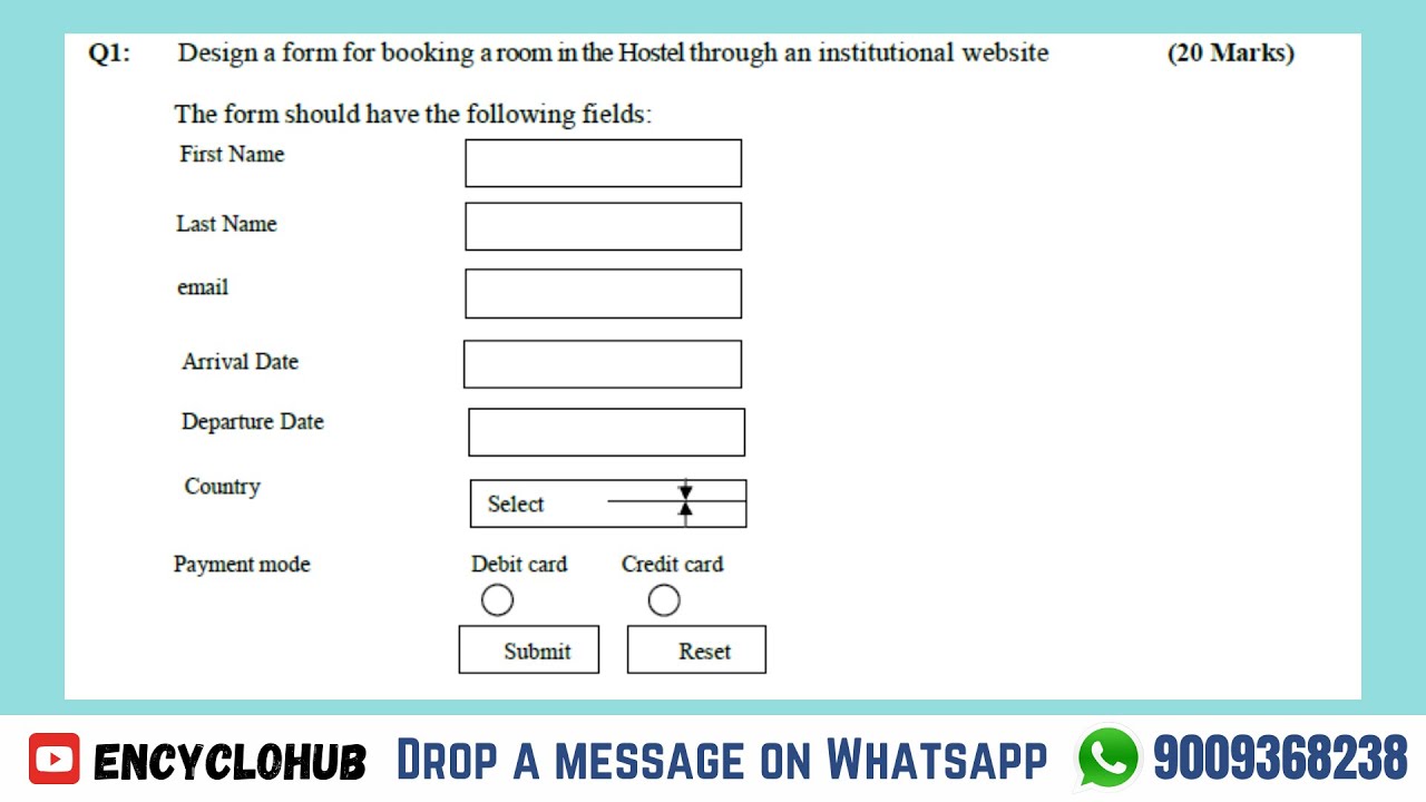 MCA NEW Design a form for booking a room in the Hostel through an ...