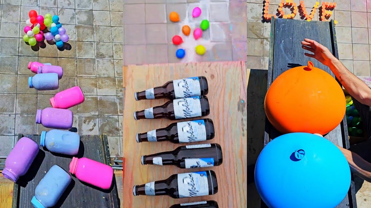 Breaking Glass Bottles | Throwing bottles from roof | Crushing crunchy ...